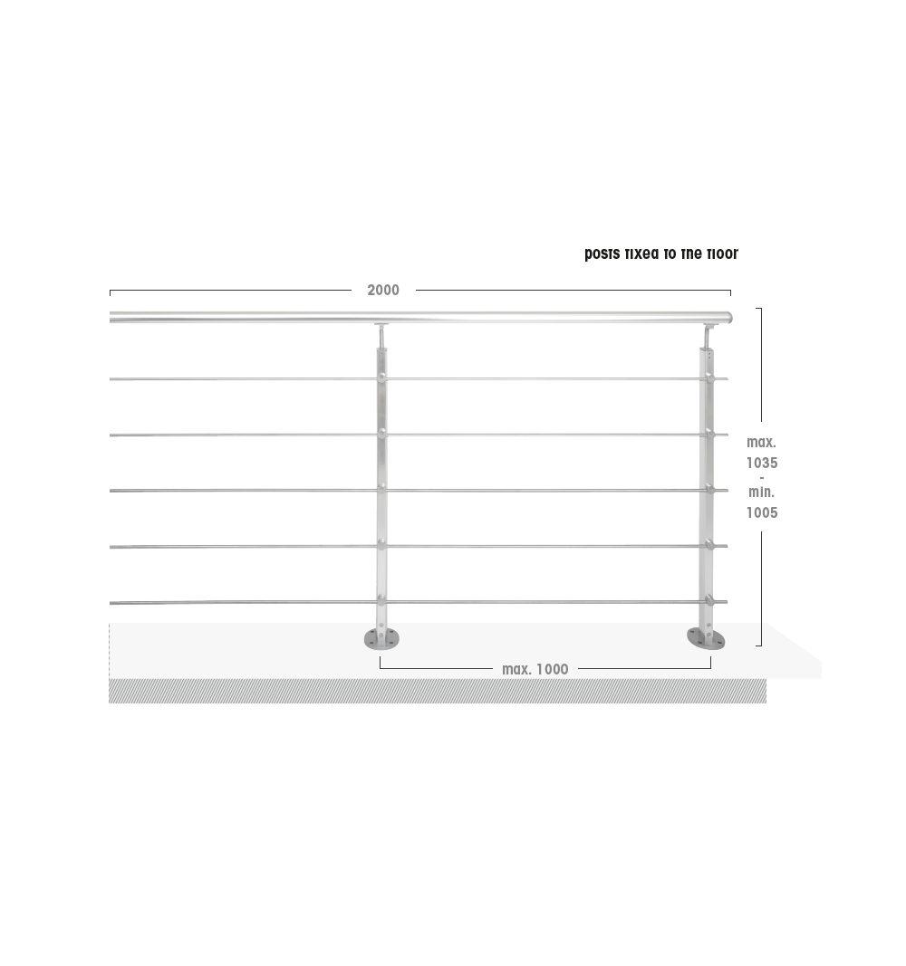 Kit complet de garde-corps Inoline, fixation à plat -La Boutique Booa