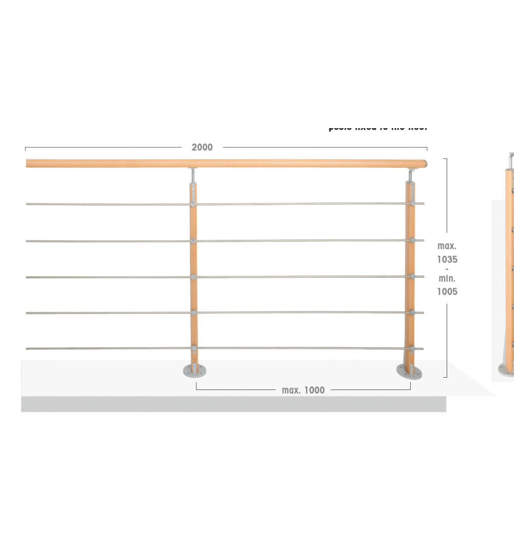 Kit complet garde-corps Inoline en hêtre - La Boutique Booa